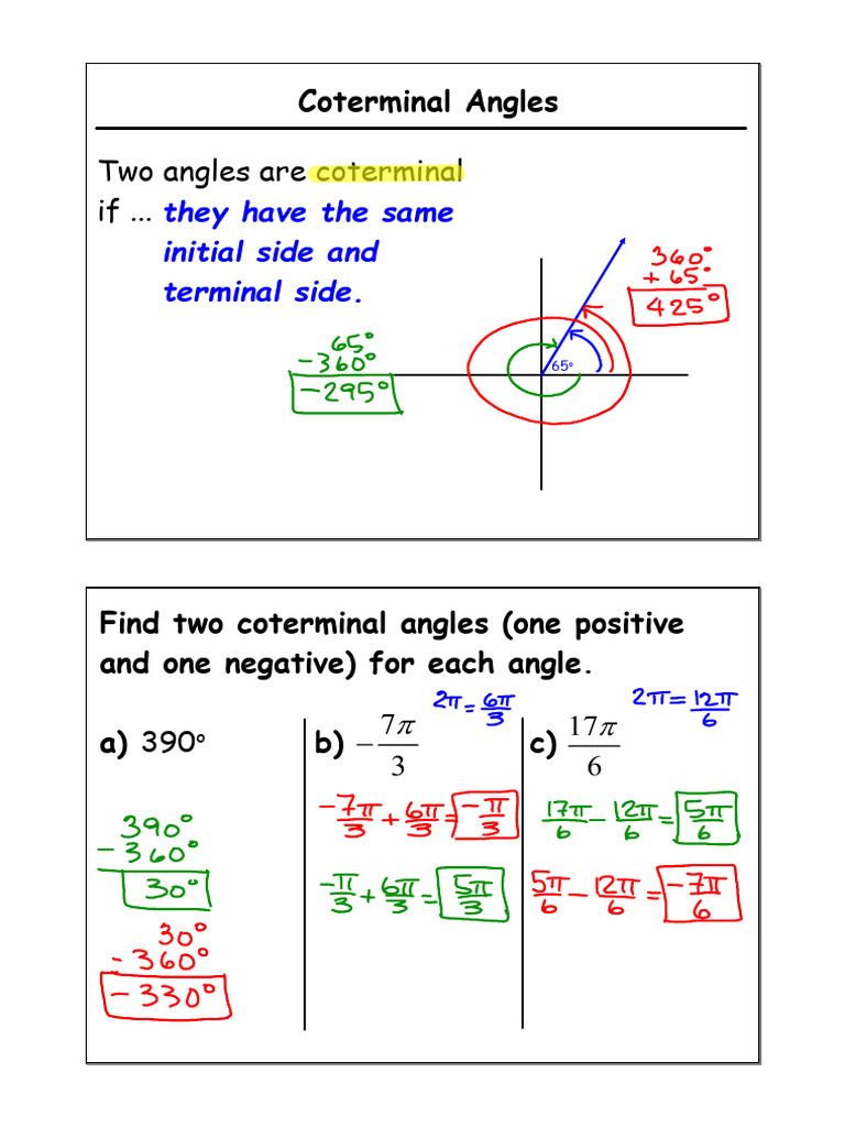 Coterminal Angles Notes | PDF