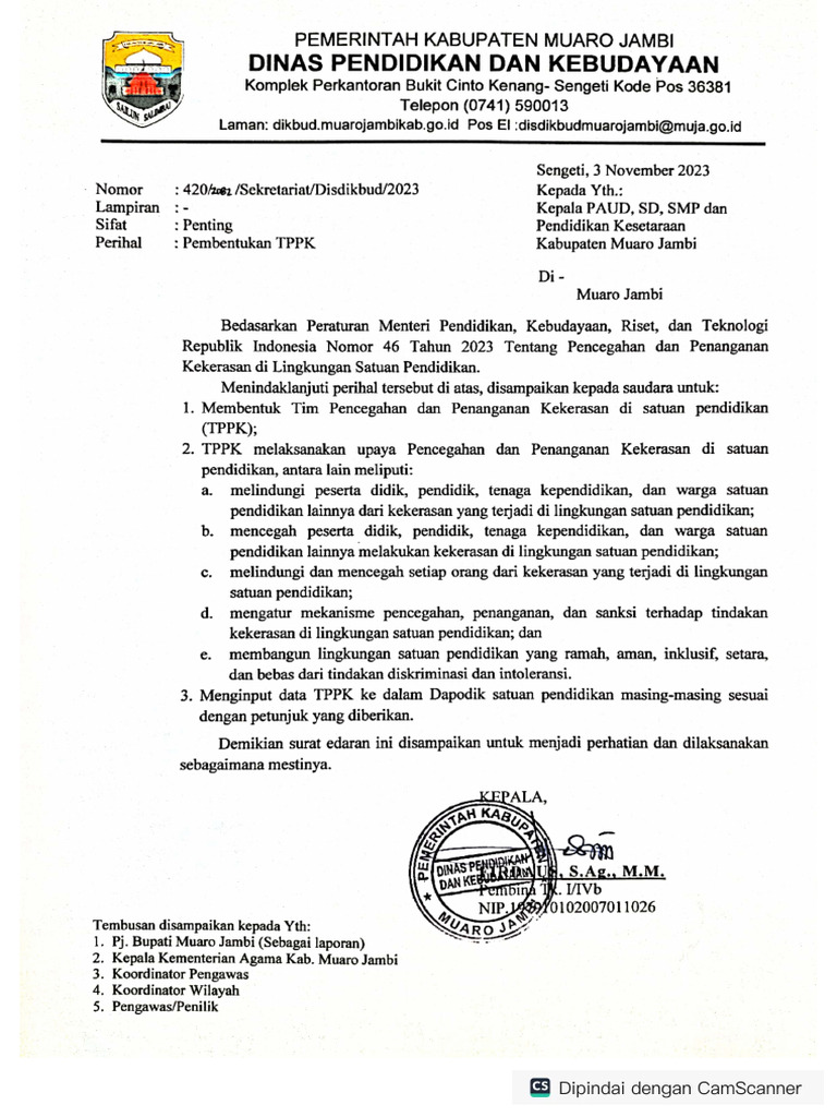 Surat Edaran Pembentukan TPPK 10.05 | PDF