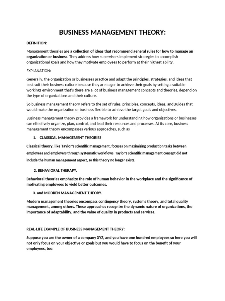Business Management Theory | PDF | Theory | Motivation