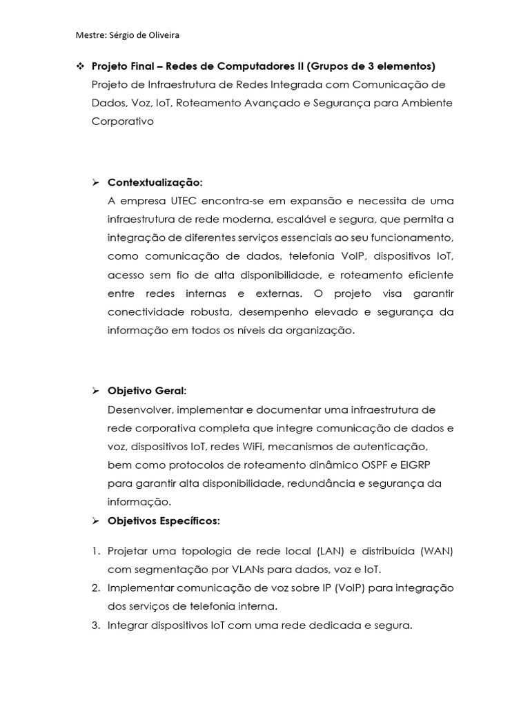 Enunciado Do Projeto Final RC II - v1 | PDF | Rede de computadores | Wi-Fi