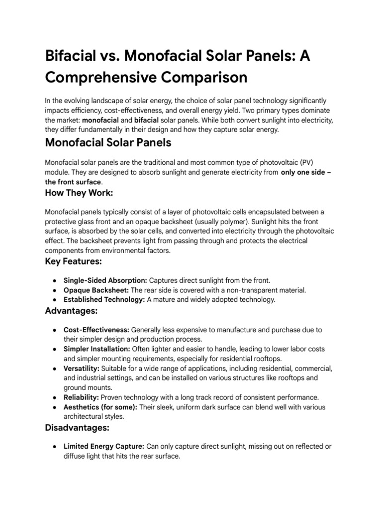 Bifacial vs. Monofacial Solar Panels | PDF | Solar Cell | Photovoltaics