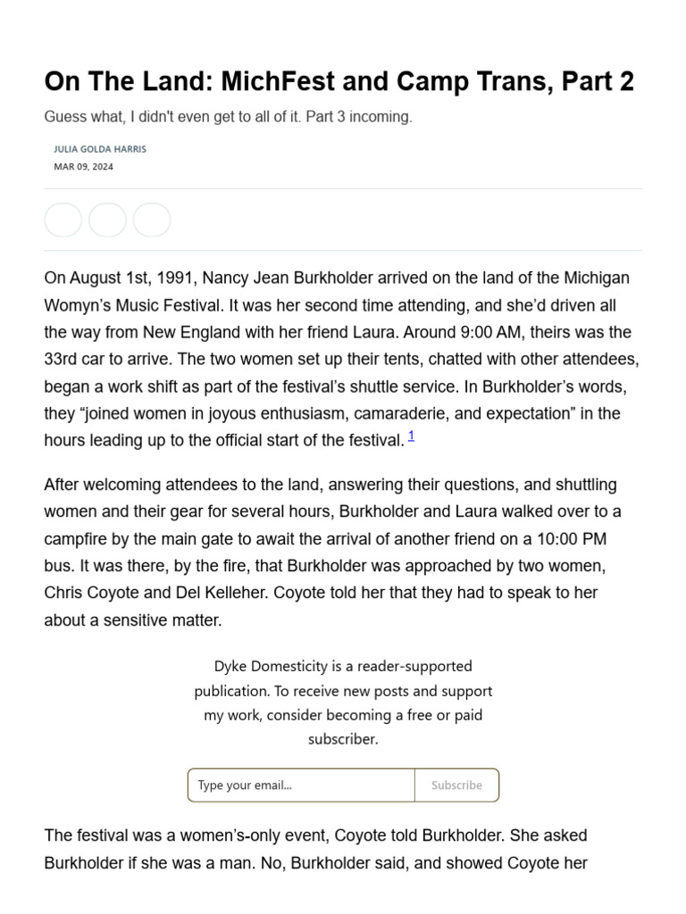 On The Land - MichFest and Camp Trans, Part 2 | PDF | Gender | Gender ...