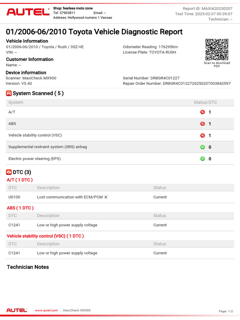 01 - 2006-06 - 2010 Toyota Vehicle Diagnostic Report - 2025027003907 ...