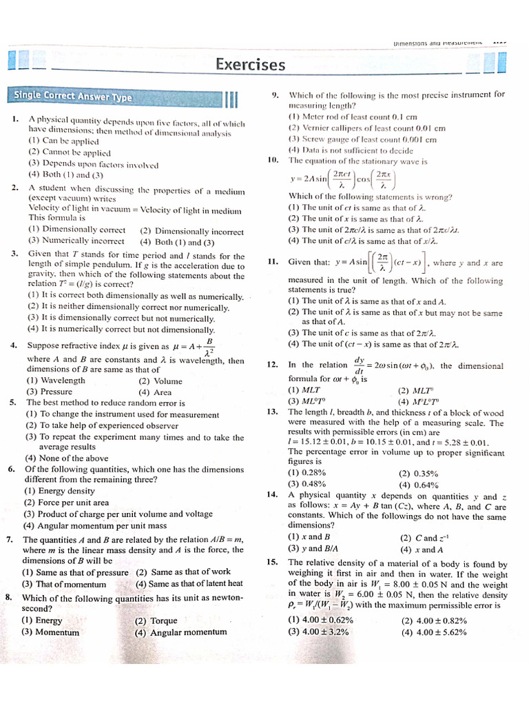 Units and Dimensions Practice Paper. | PDF
