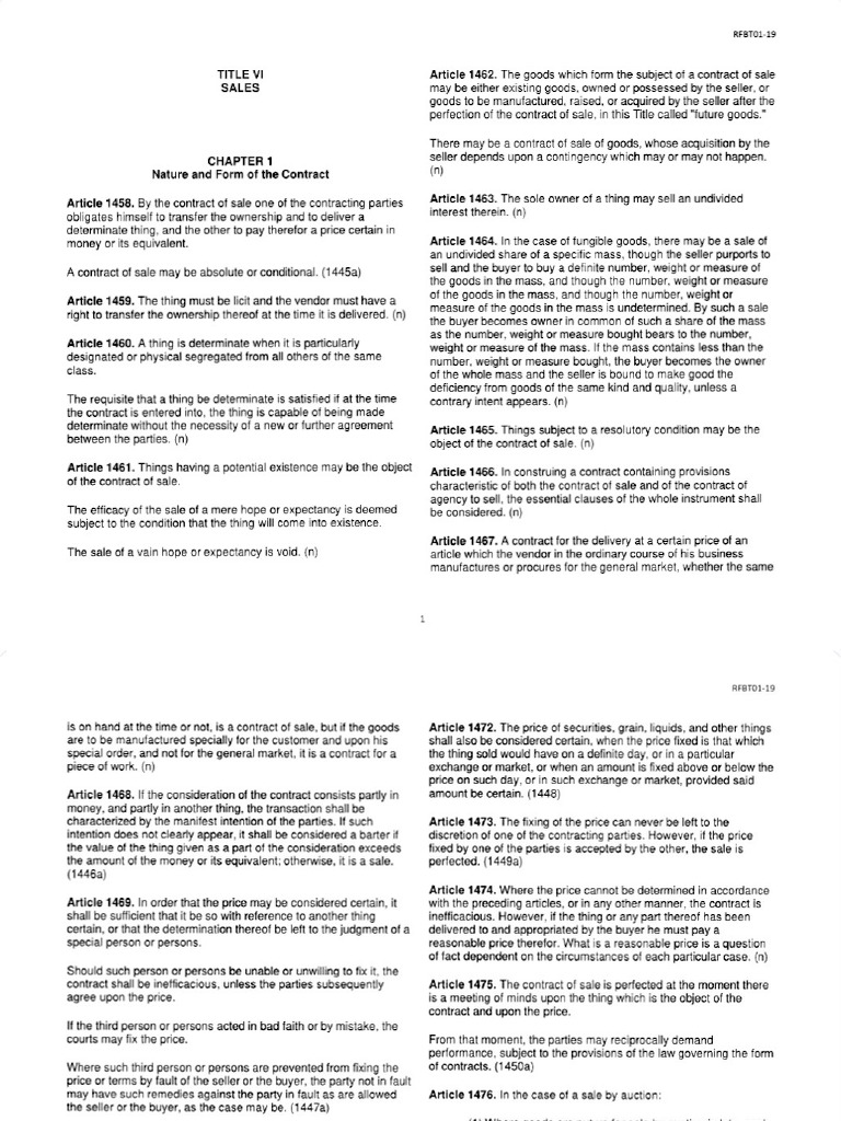 Contract of Sale - Articl | PDF