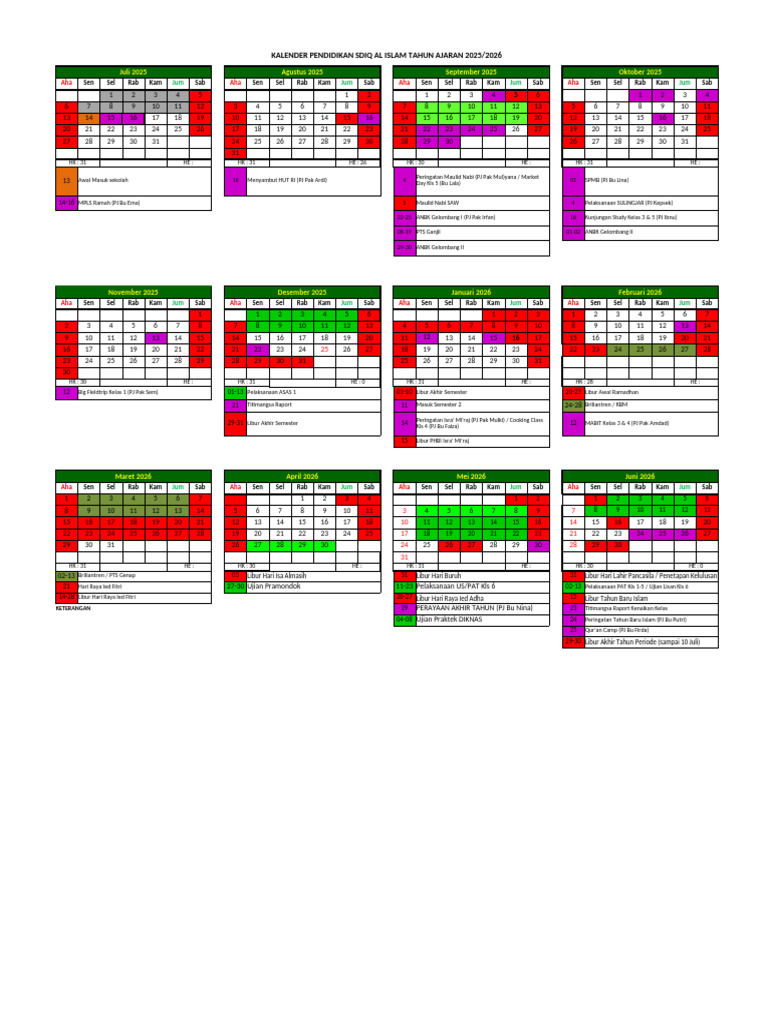 Kaldik SDIQ 2025-2026 Pendis | PDF