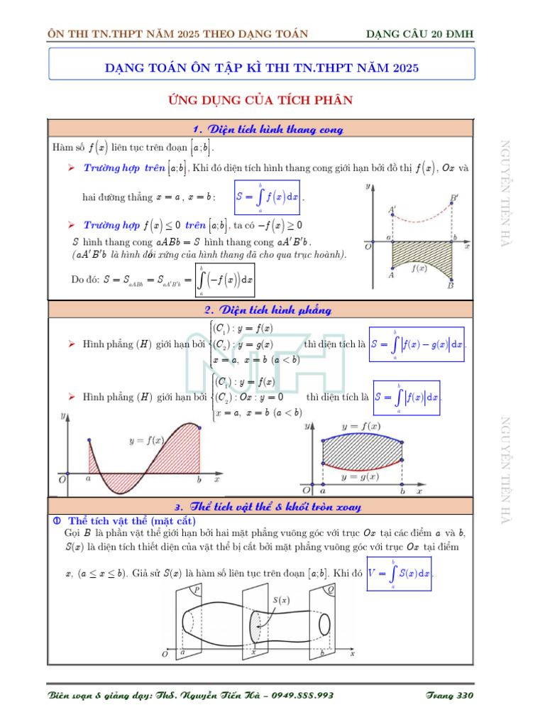Ứng dụng tích phân trả lời ngắn | PDF