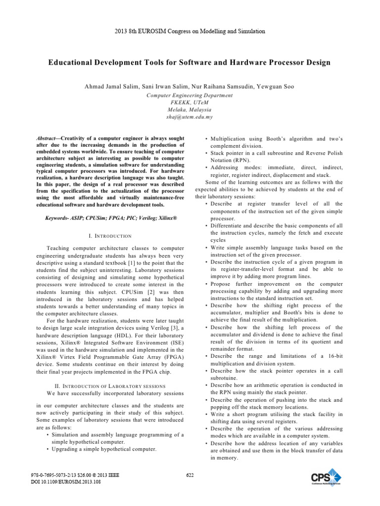 Educational Development Tools For Software and Hardware Processor Design | PDF | Central ...