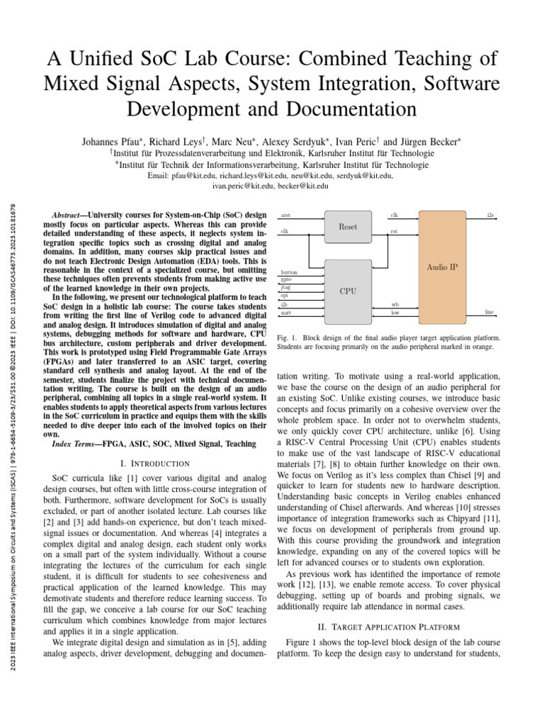 A Unified SoC Lab Course Combined Teaching of Mixed Signal Aspects ...