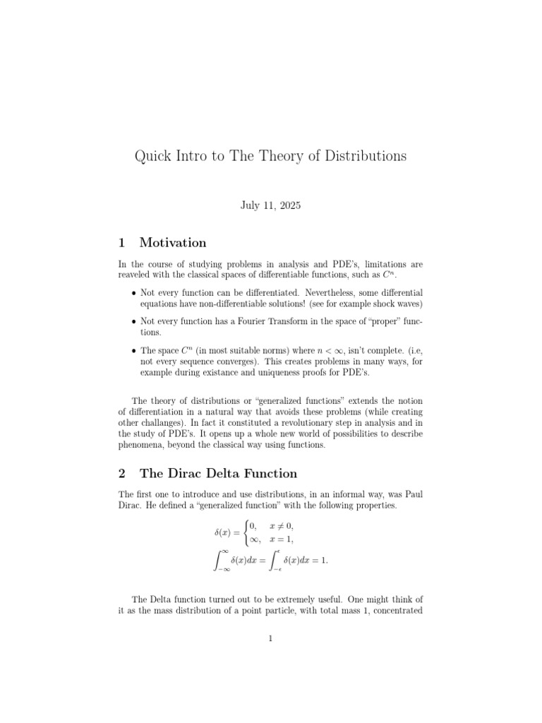Distribution Theory Lecture Notes | PDF | Distribution (Mathematics ...