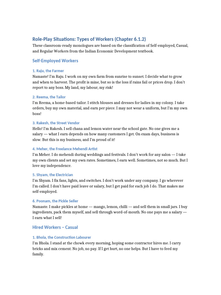 Role Play 20 Situations Types of Workers | PDF
