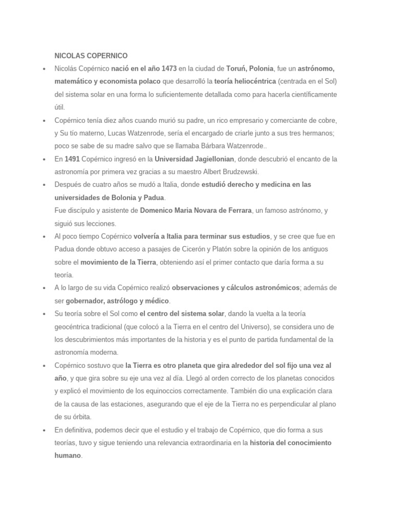 Copérnico y Galileo: Revolución Astronómica | PDF | Nicolás Copérnico ...