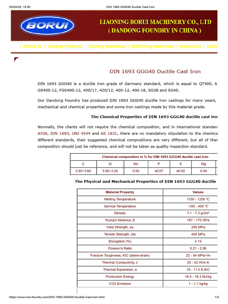 DIN 1693 GGG40 Ductile Cast Iron | PDF | Ductility | Iron