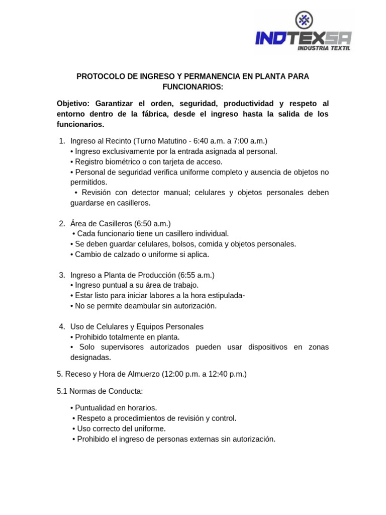 Protocolo de Ingreso y Salida | PDF