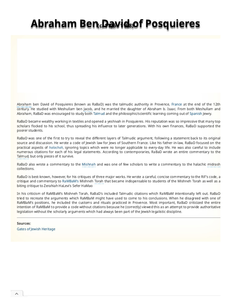 Abraham Ben David: Talmudic Authority | PDF | Talmud | Judaism