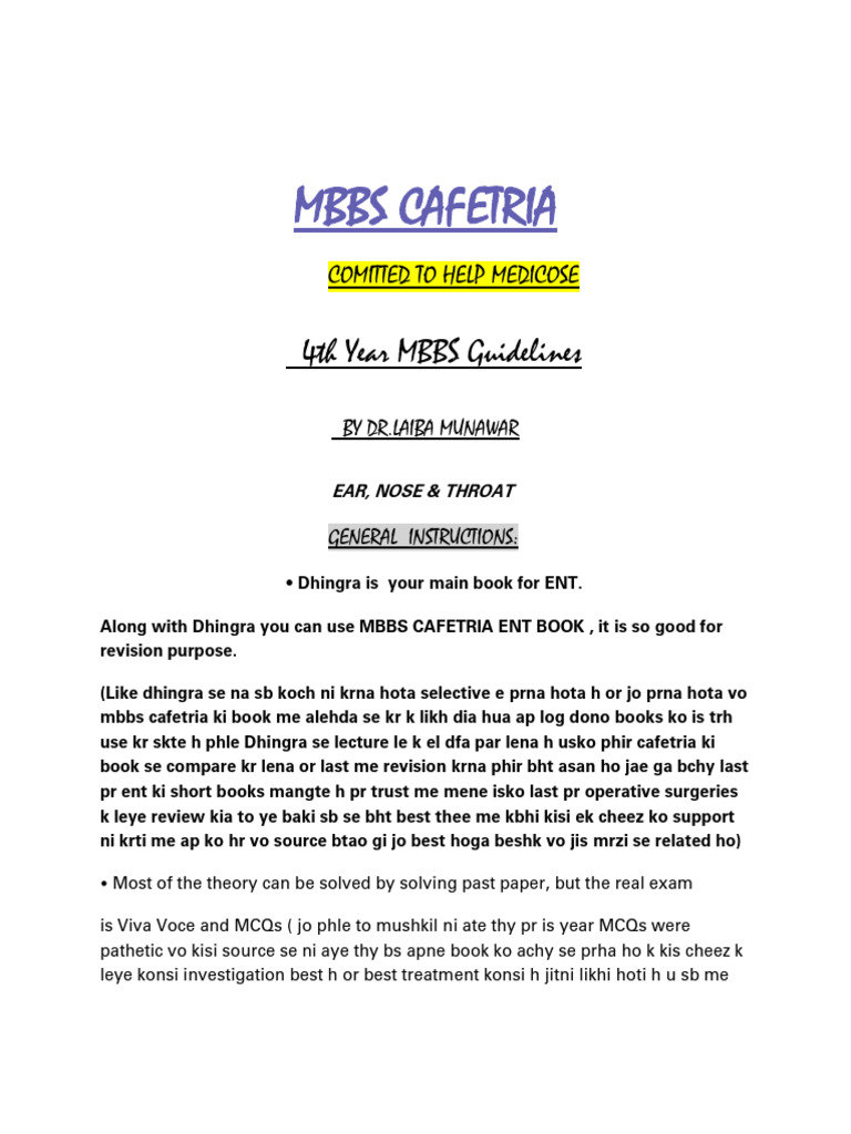 Ent Guidelines by Mbbs Cafetria | PDF | Human Nose | Otorhinolaryngology