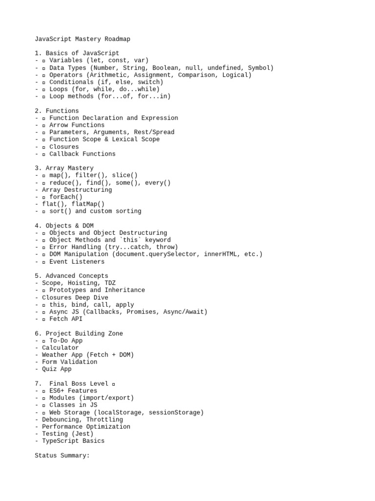Javascript Mastery Roadmap | PDF