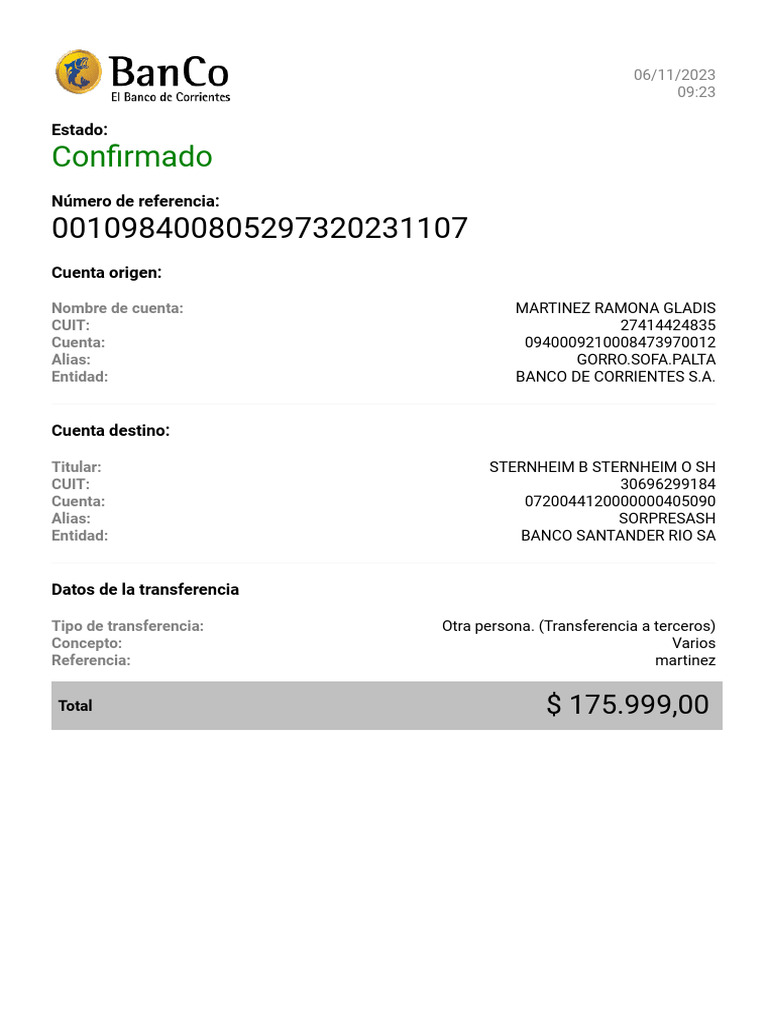 Comprobante de Transferencia | PDF