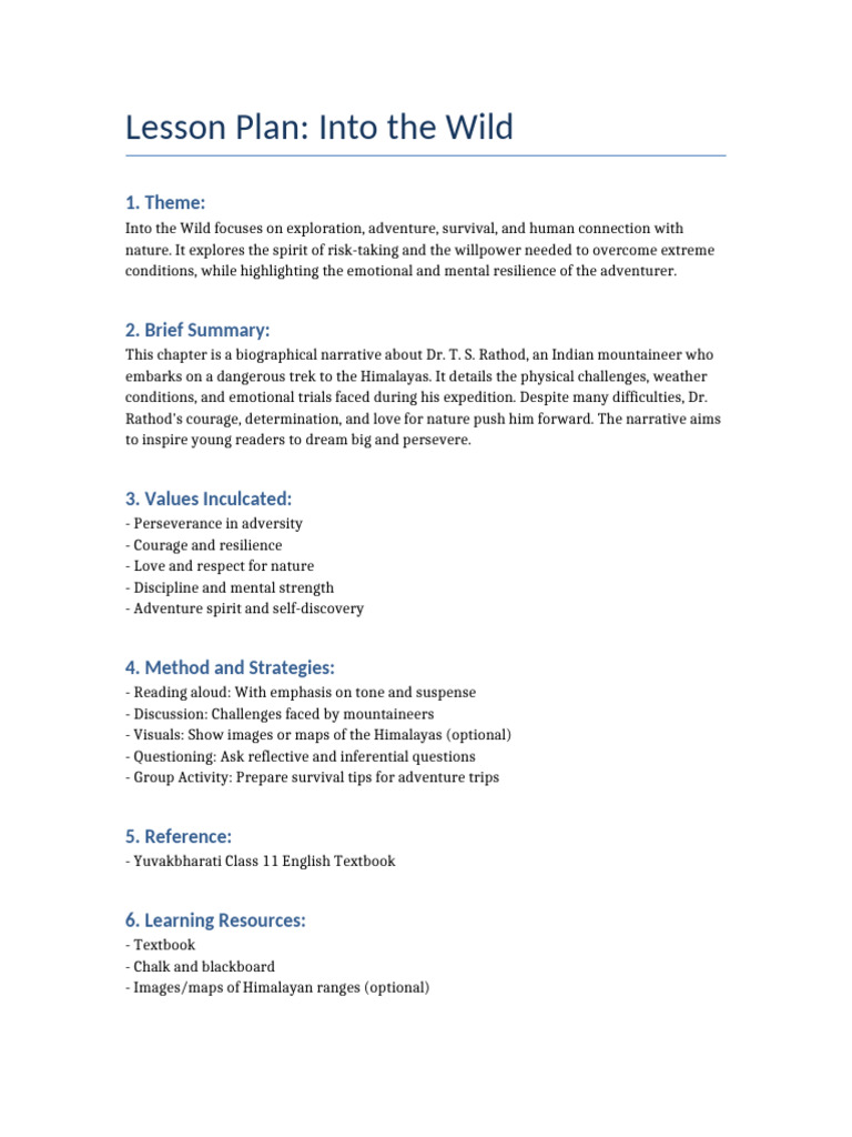 Lesson Plan: Adventure and Resilience | PDF | Courage | Mountaineering