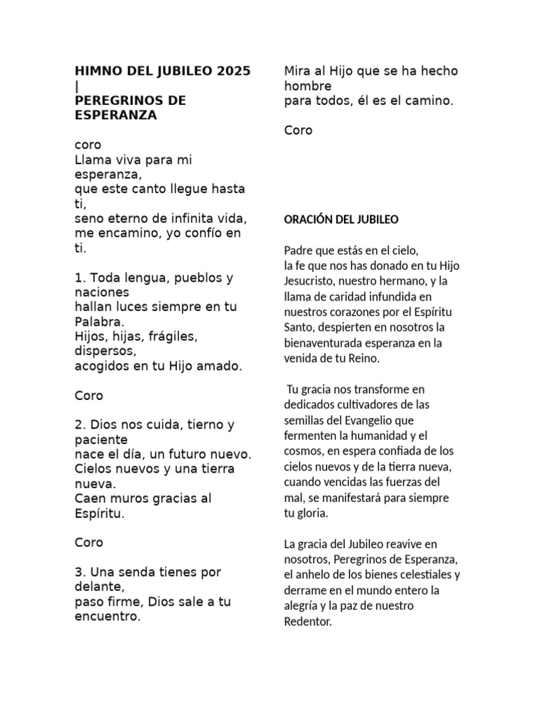 Himno Del Jubileo 2025 | PDF
