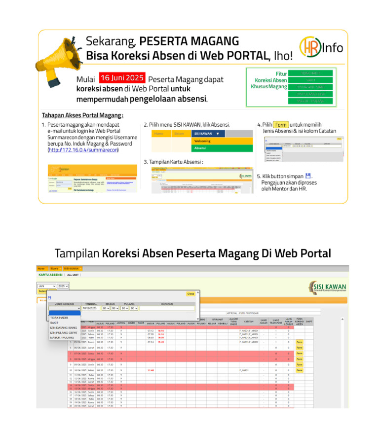 Sosialisasi Cuti Mutasi - (HRIS) Koreksi Absen Magang Di Web Portal - 10jun2025 | PDF