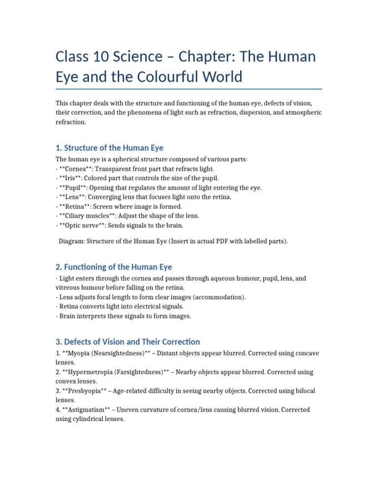 Class10 Human Eye Notes | PDF | Eye | Human Eye