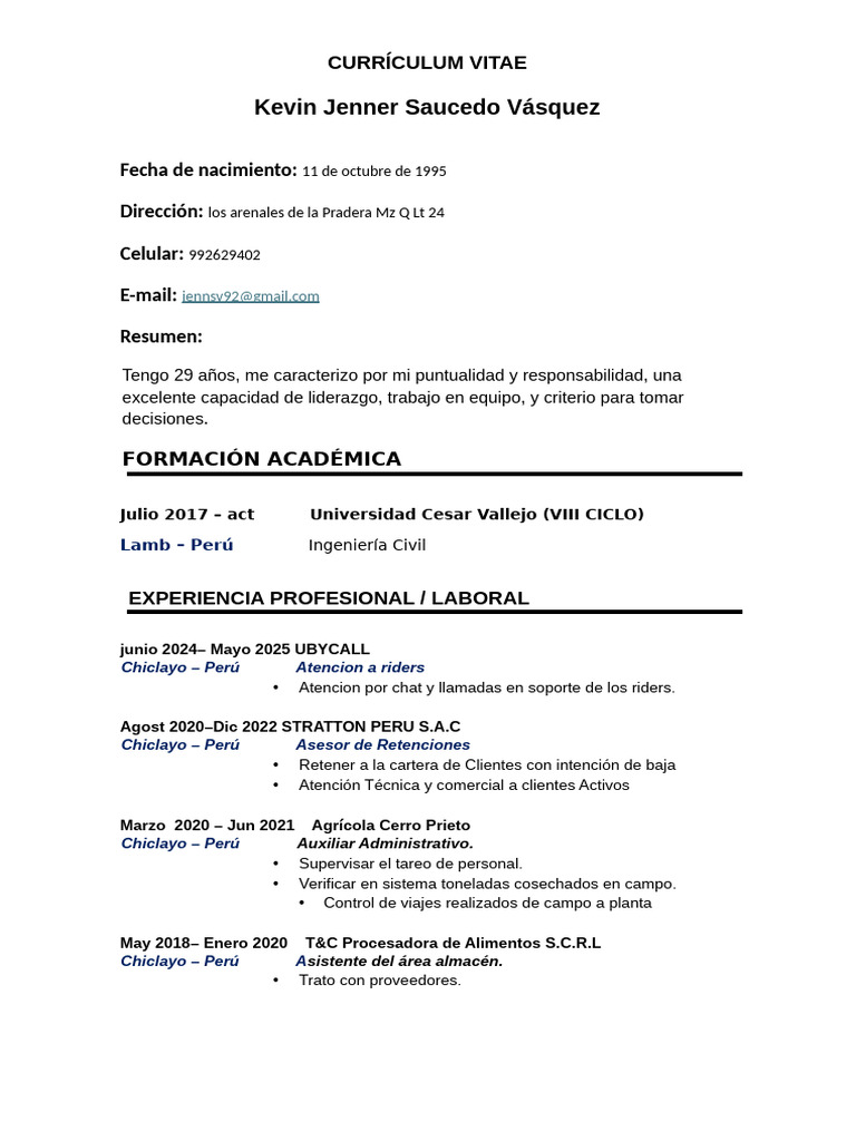 CV Kevin Actualizado.. | PDF | Perú | Informática