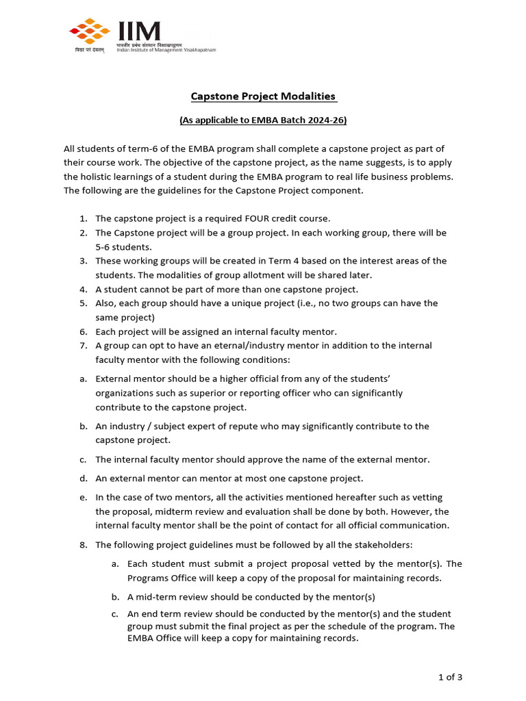 Capstone Project Modalities For EMBA 2024-26 | PDF | Plagiarism ...
