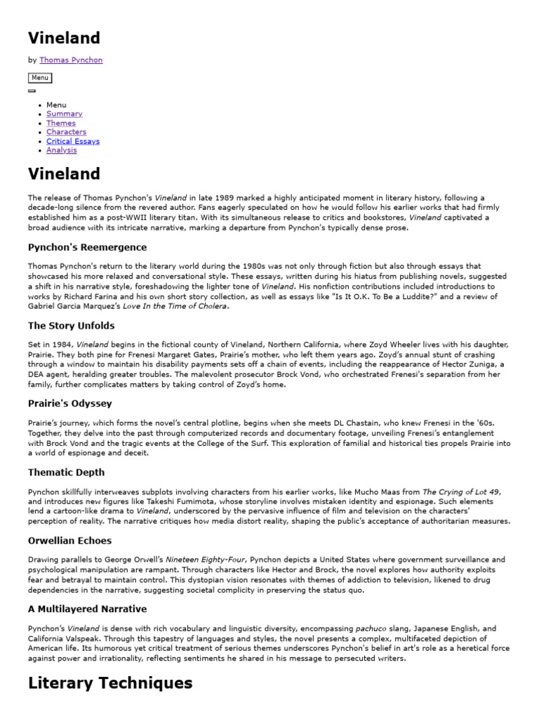 Vineland Analysis | PDF | Novels
