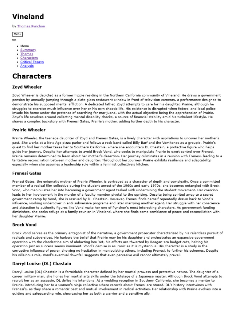 Vineland Character Overview | PDF