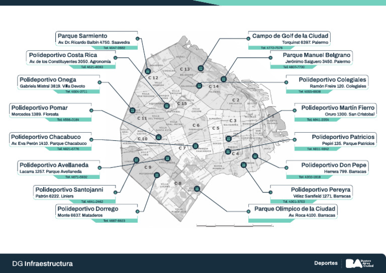 Mapa de Parques y Polideportivos de La Ciudad 2024 | PDF