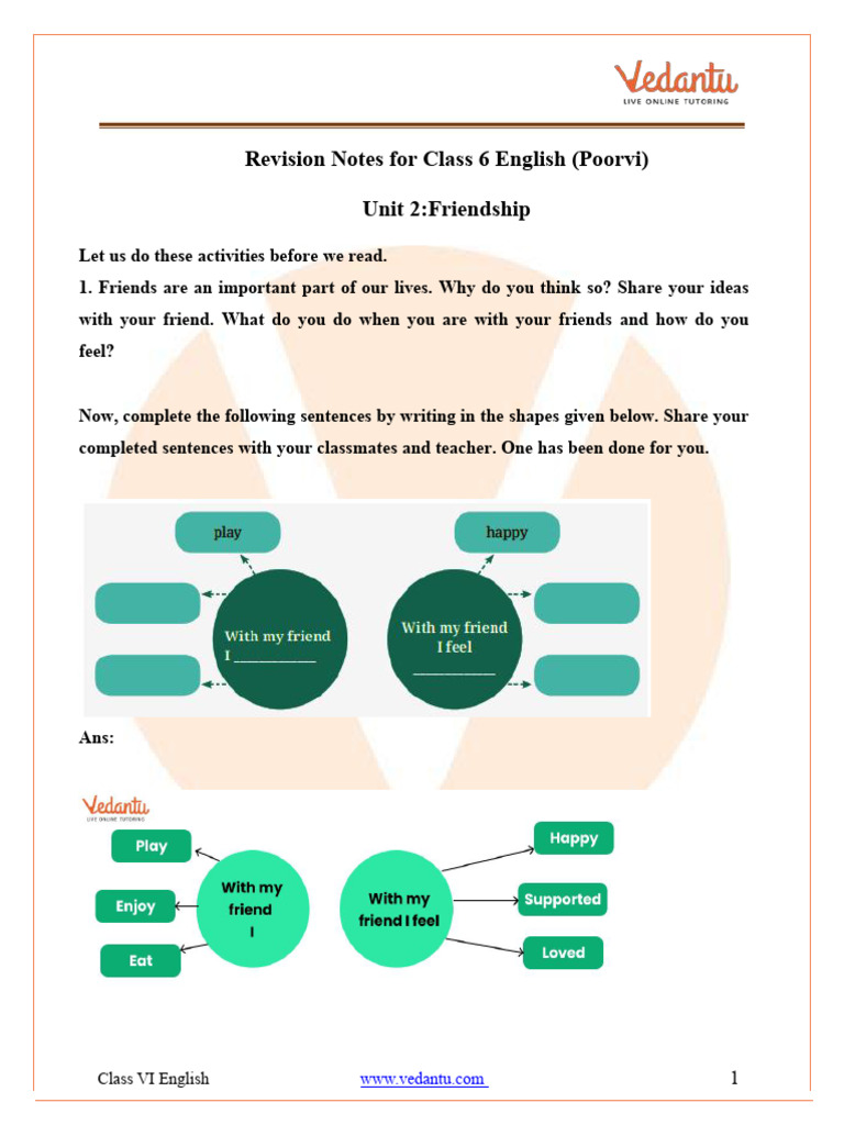 NCERT Solutions For Class 6 English Poorvi Chapter 2 Friendship - Free ...
