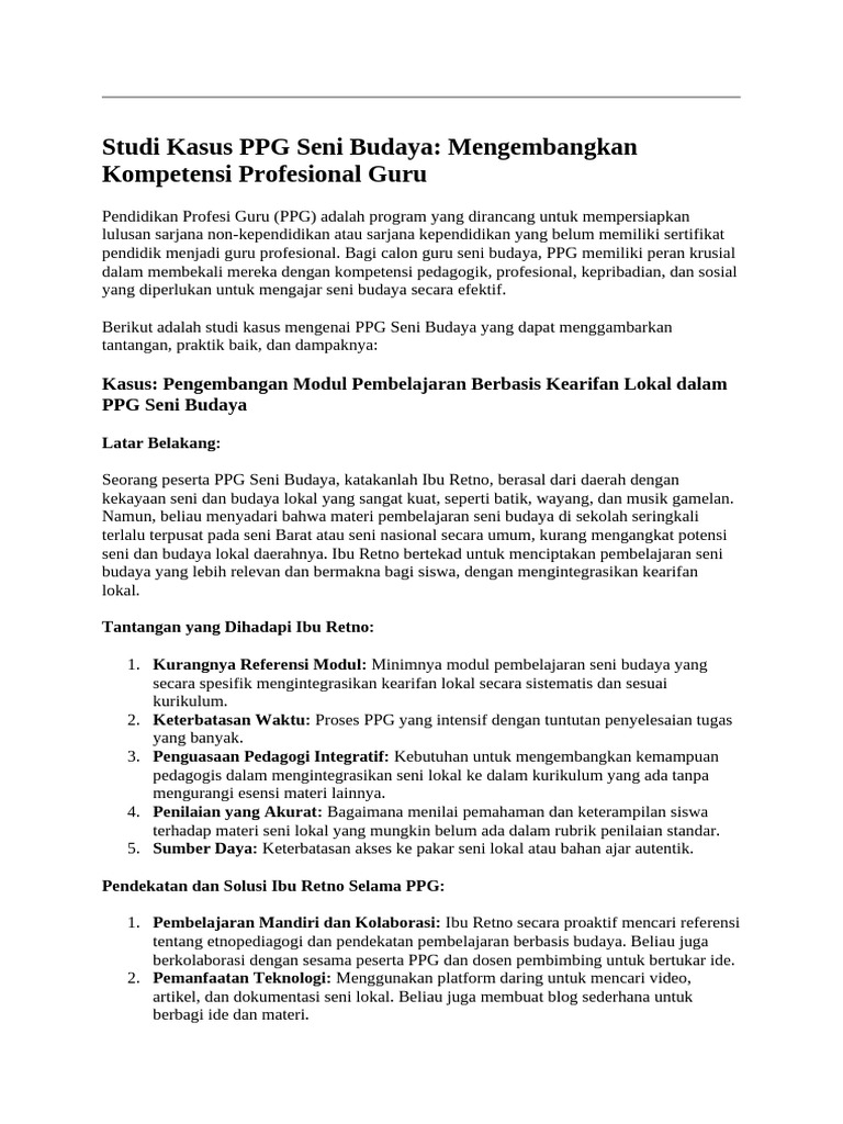 Studi Kasus PPG Seni Budaya 2025 | PDF