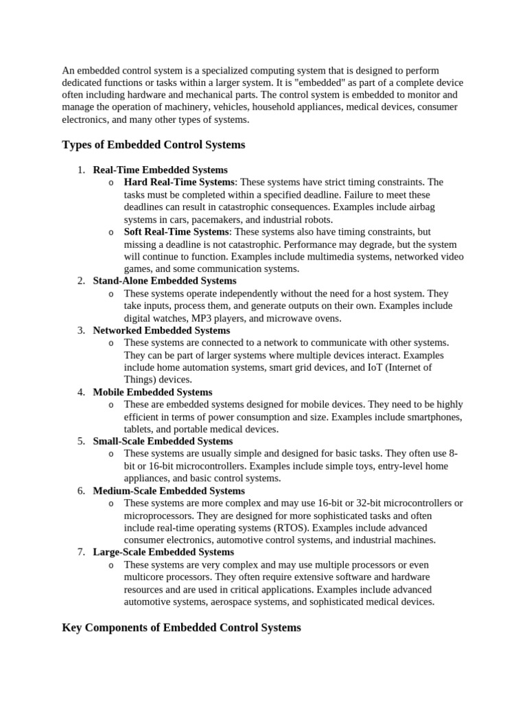 An Embedded Control System Is A Specialized Computing System That Is Designed To Perform ...