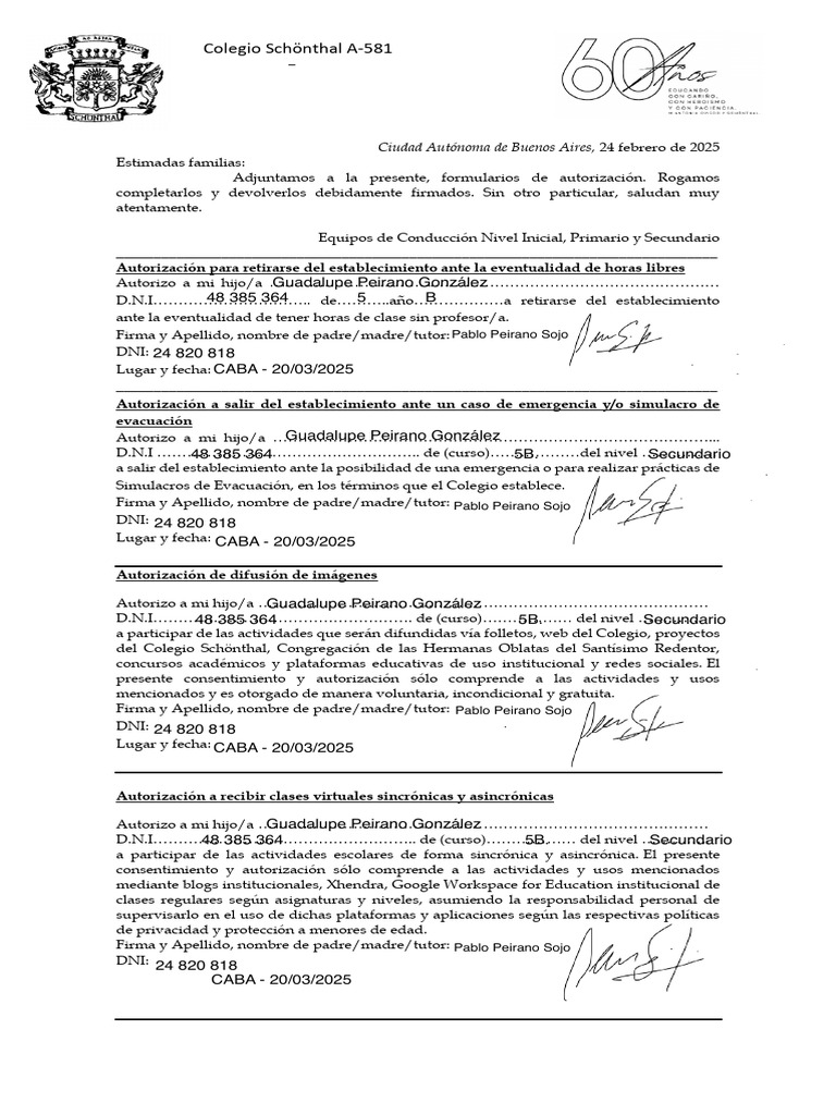 Formularios de Autorización Escolar | PDF