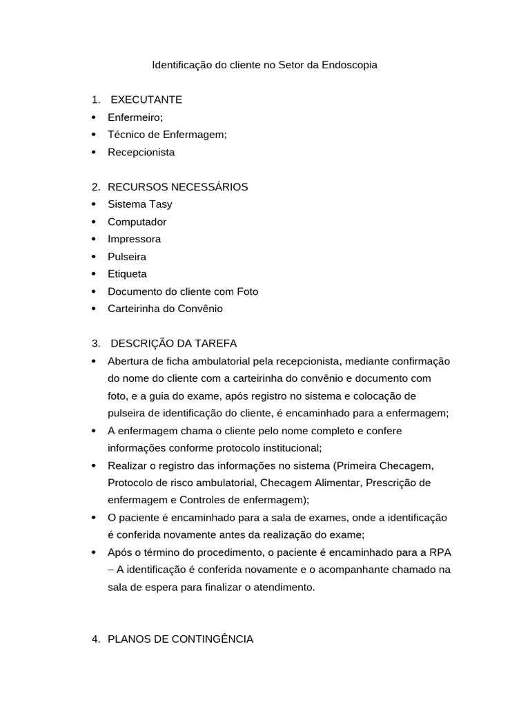Identificação de Clientes em Endoscopia | PDF | Desperdício | Enfermagem