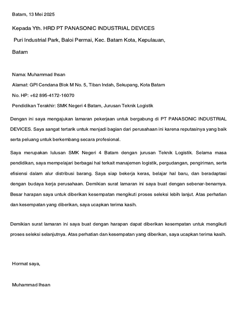 Surat Lamaran Muhammad Ihsan - PDF 20250513 183433 0000 | PDF