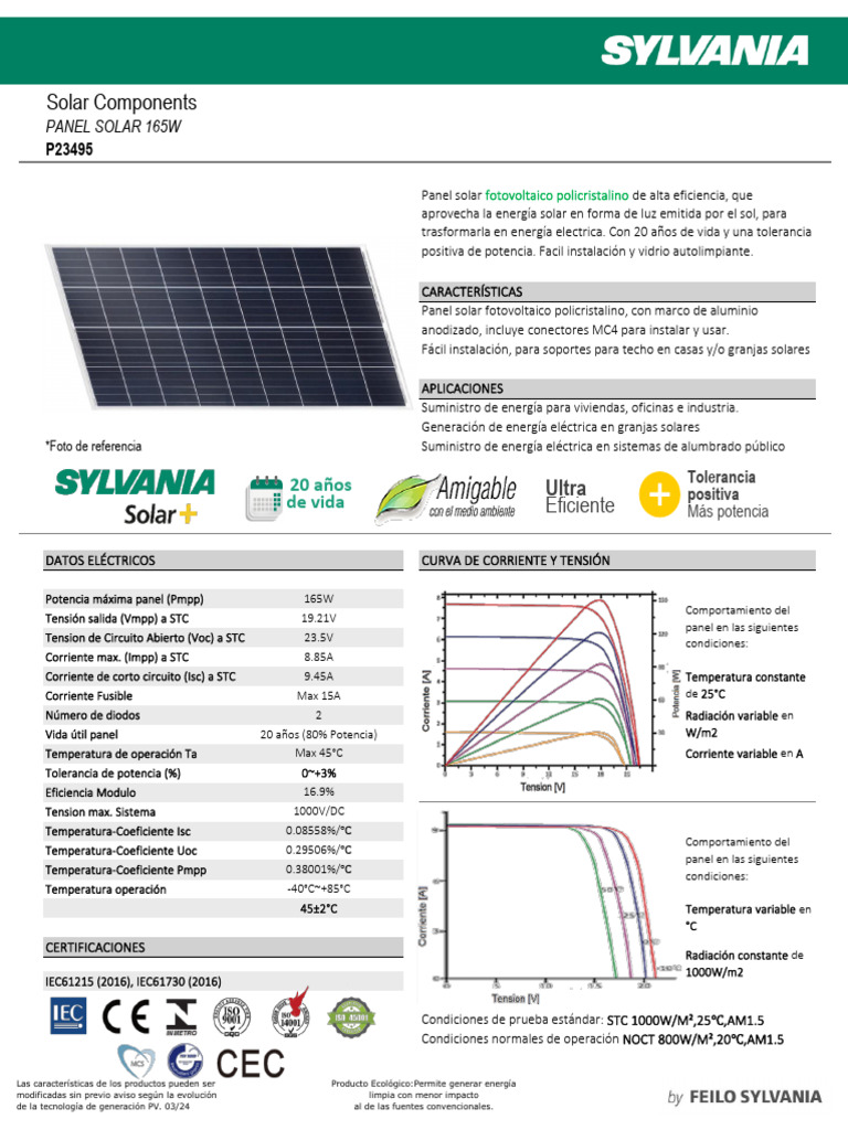 Panel Solar Fotovoltaico 165W Eficiente | PDF | Energía solar | Panel solar