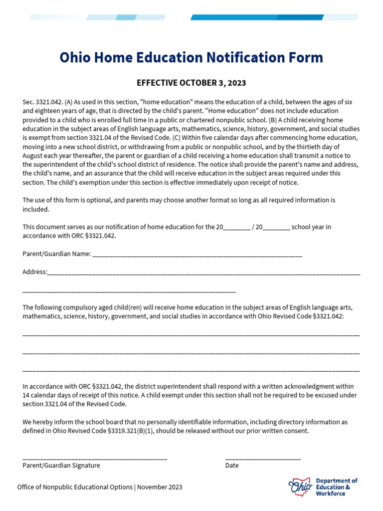 Home Education Notification Form | PDF
