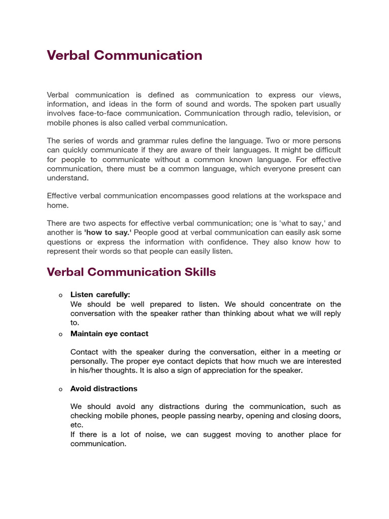 Effective Verbal Communication Skills | PDF | Communication | Nonverbal ...
