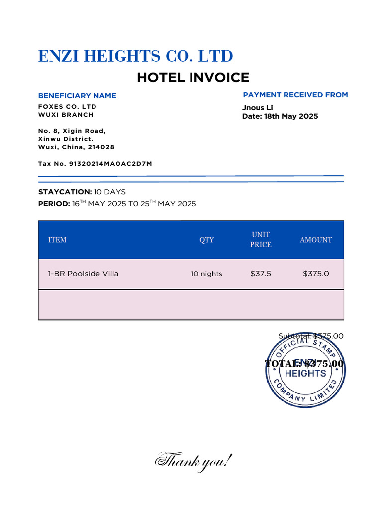 Hotel Invoice | PDF