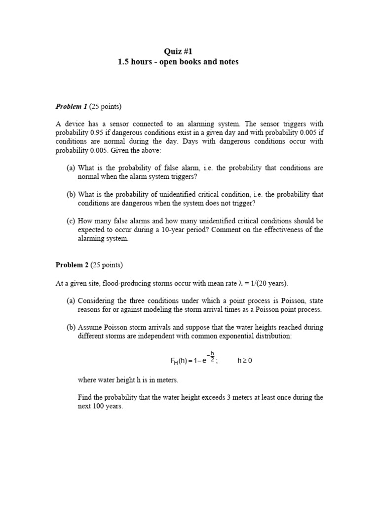 Probability and Statistics Quiz Problems | PDF | Variance | Poisson ...