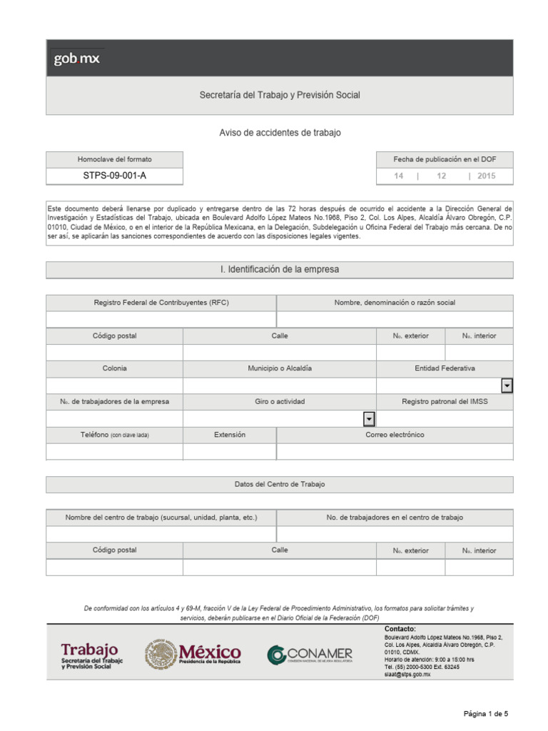 STPS Formato de Aviso de Accidentes de Trabajo | PDF | México