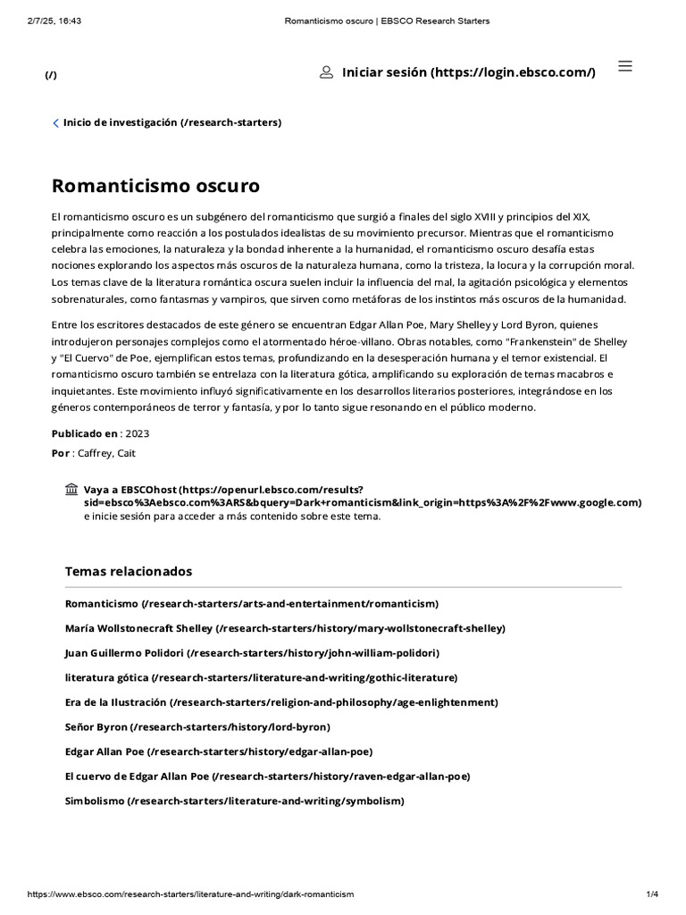 Romanticismo Oscuro - EBSCO Research Starters | PDF | Edgar Allan Poe