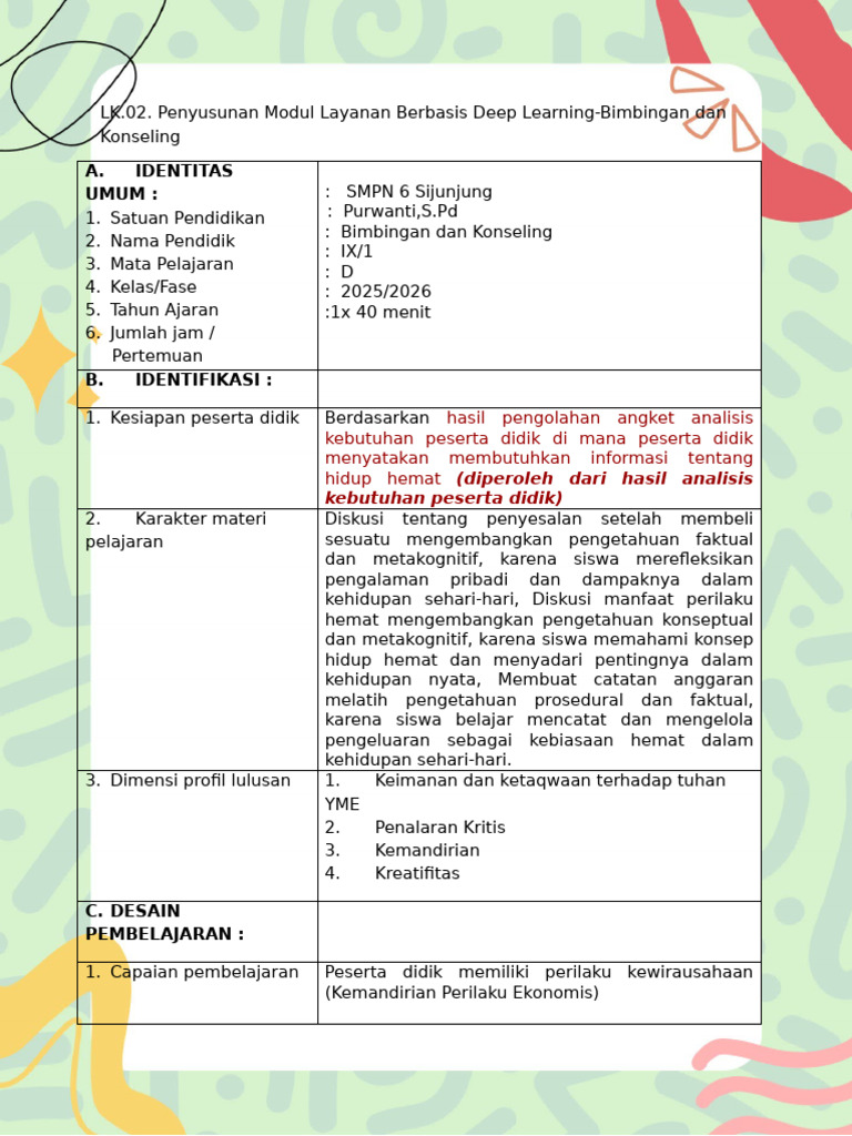 Modul Layanan DL BK | PDF