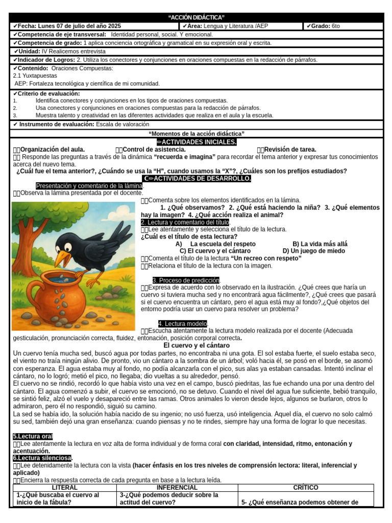 Planes Lyl 07 Al 11 Julio 2025 | PDF | Oración (Lingüística) | Comprensión lectora