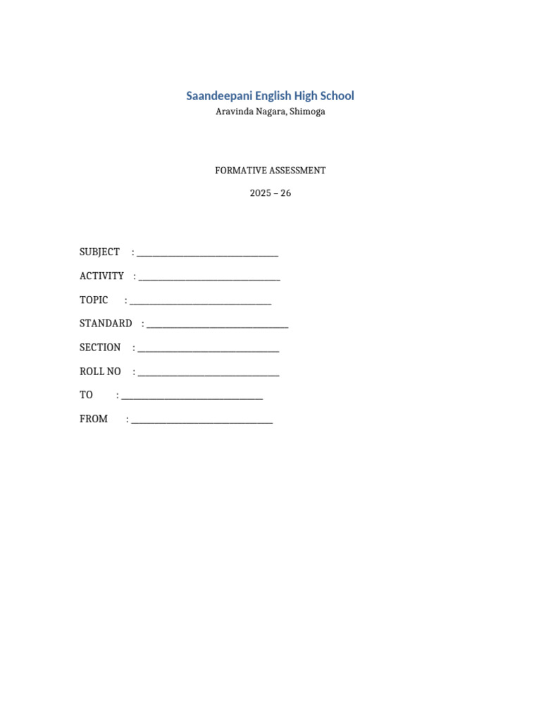Formative Assessment 2025-26 | PDF