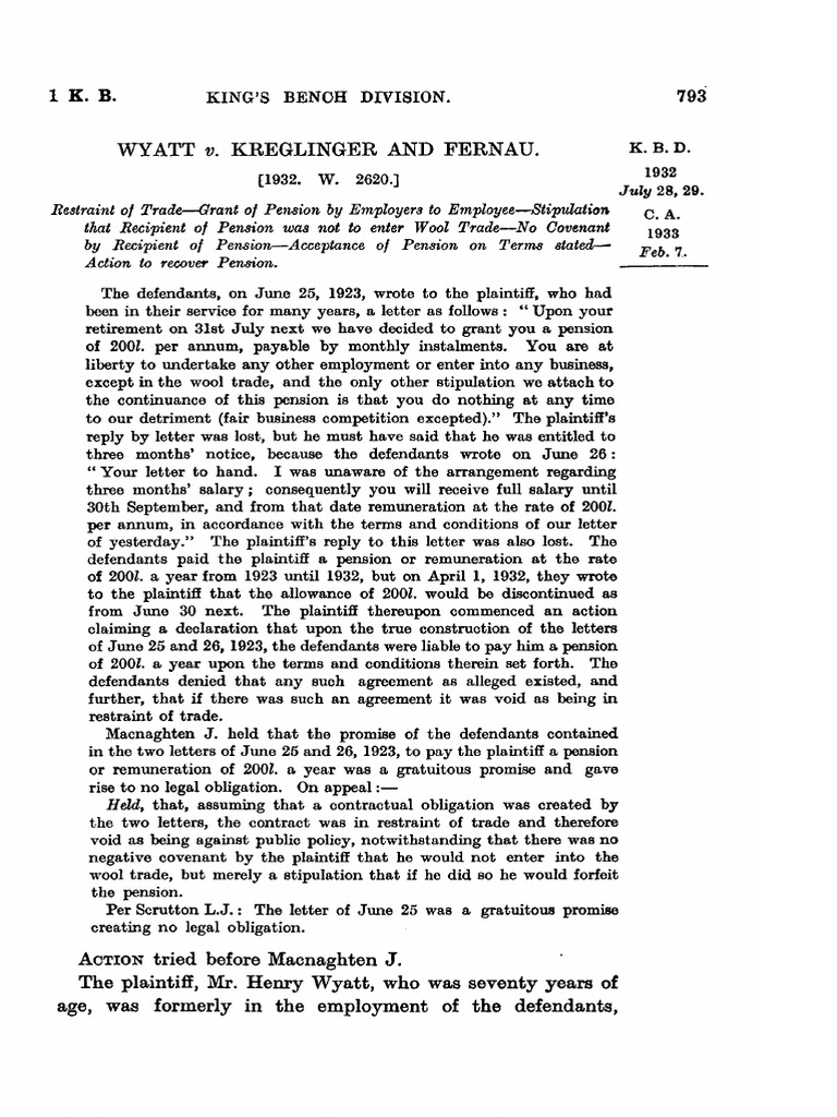 Wyatt v. Kreglinger and Fernau. (1932. W. 26 | PDF