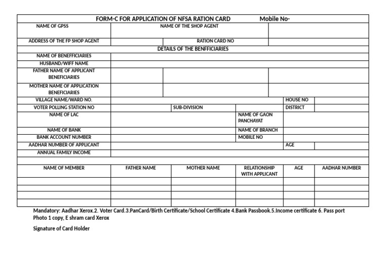 NFSA Ration Card Application Form Guide | PDF