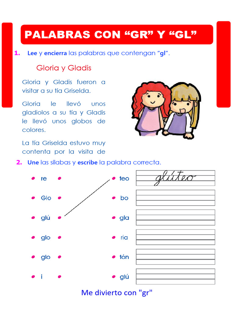 Palabras Con GR y GL para Primero de Primaria | PDF